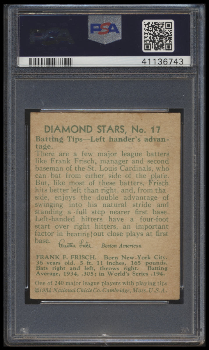 1934-36 Diamond Stars 17 Frankie Frisch PSA 5.5 EX+ – BurlsSports