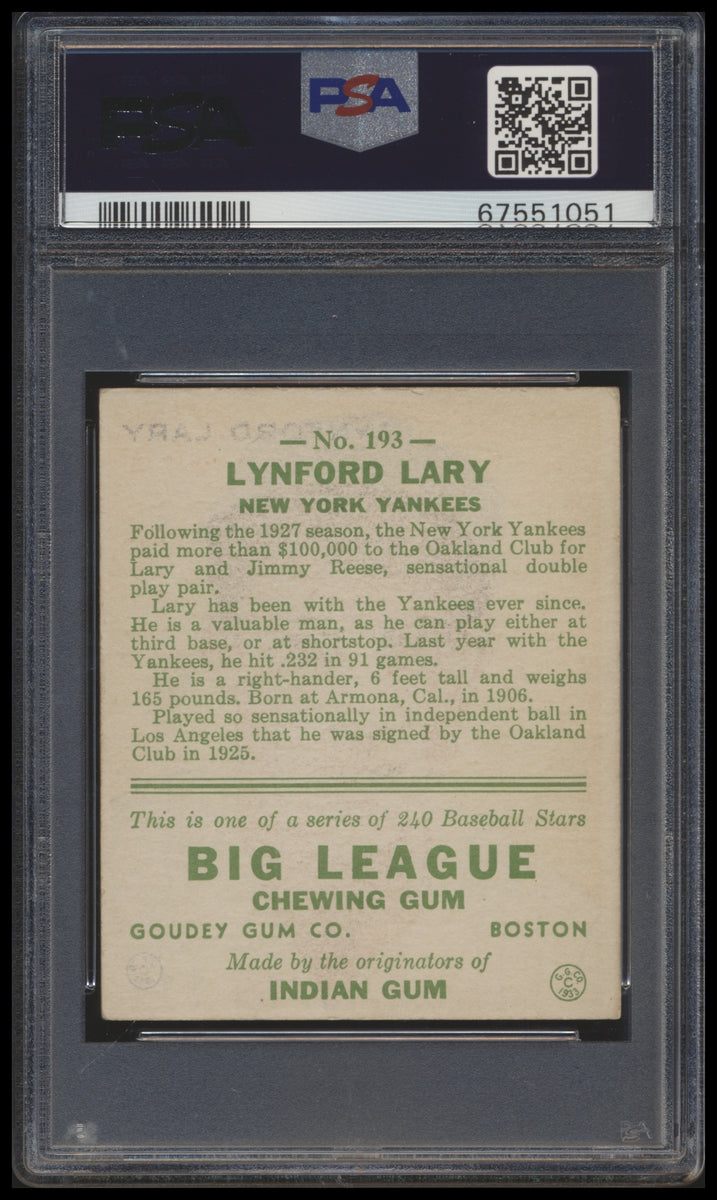 1933 Goudey 193 Lyn Lary PSA 4 VGEX – BurlsSports
