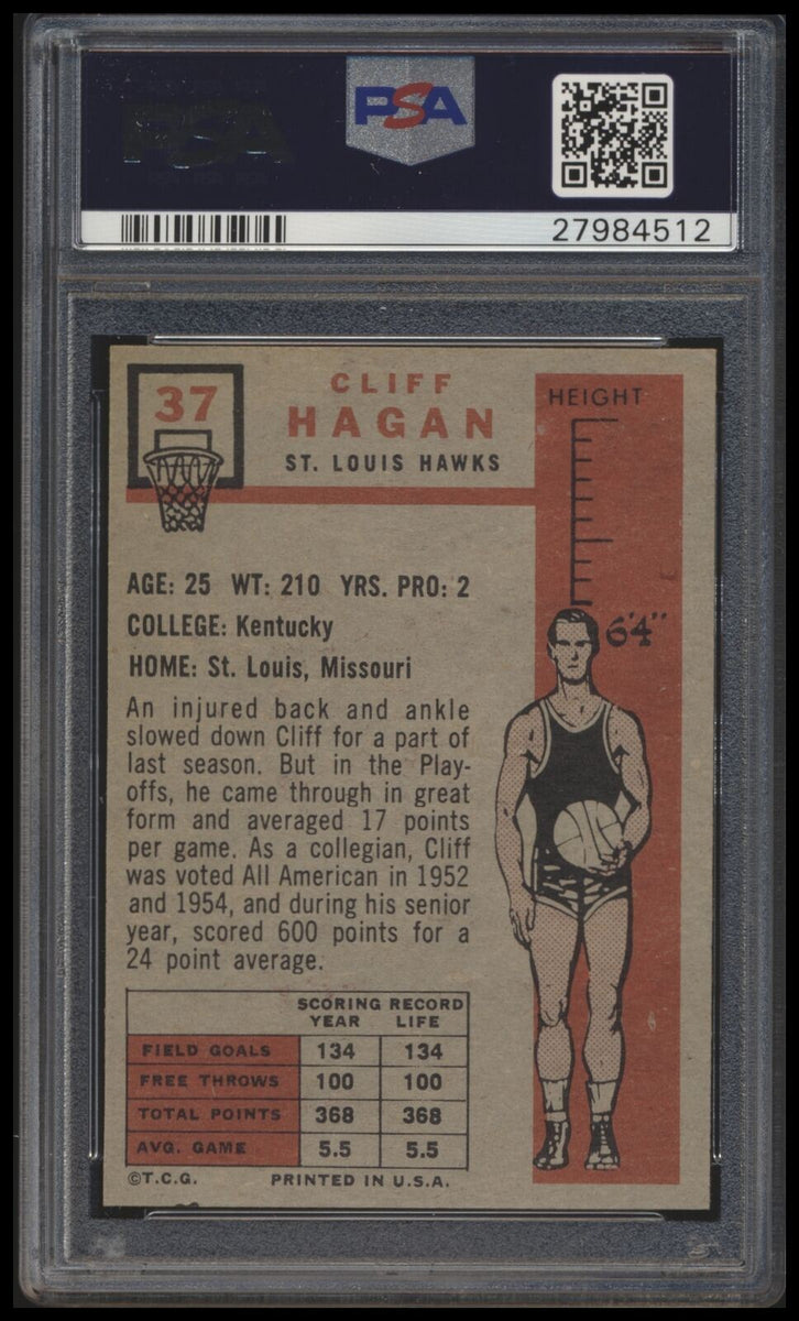 1957 Topps #37 Cliff Hagan psa 6 EXMT RC – BurlsSports
