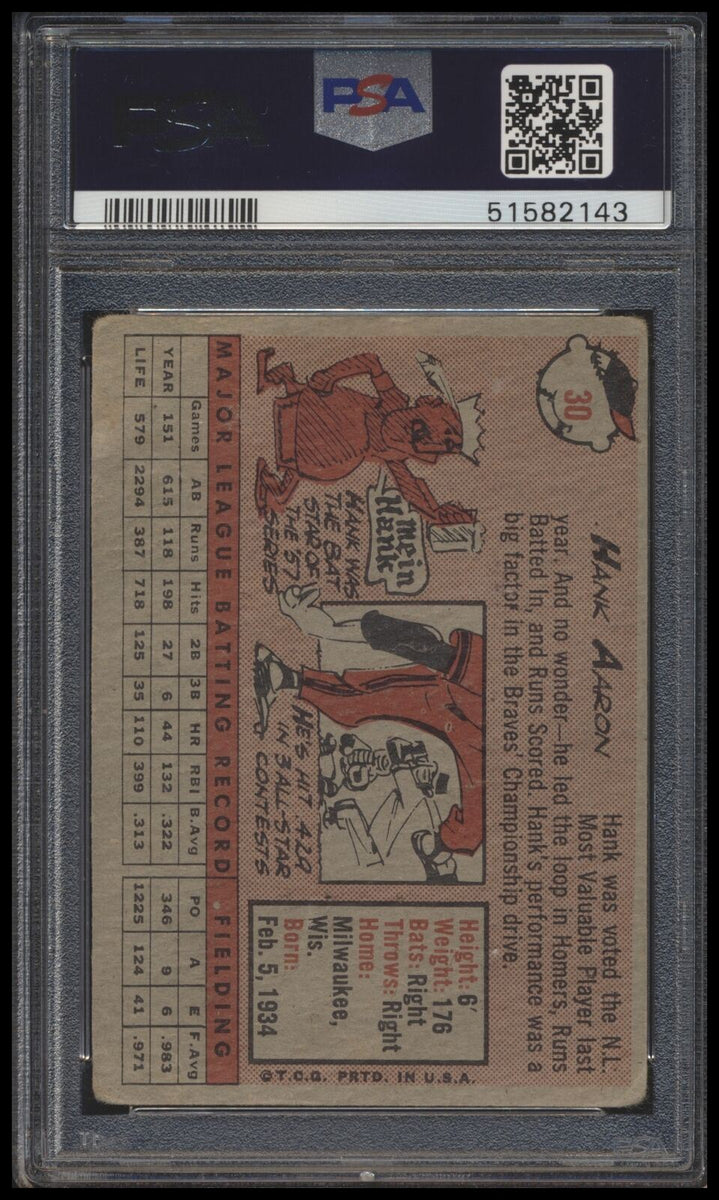 1958 Topps #30b Hank Aaron Name in Yellow Letters PSA 1 PR – BurlsSports