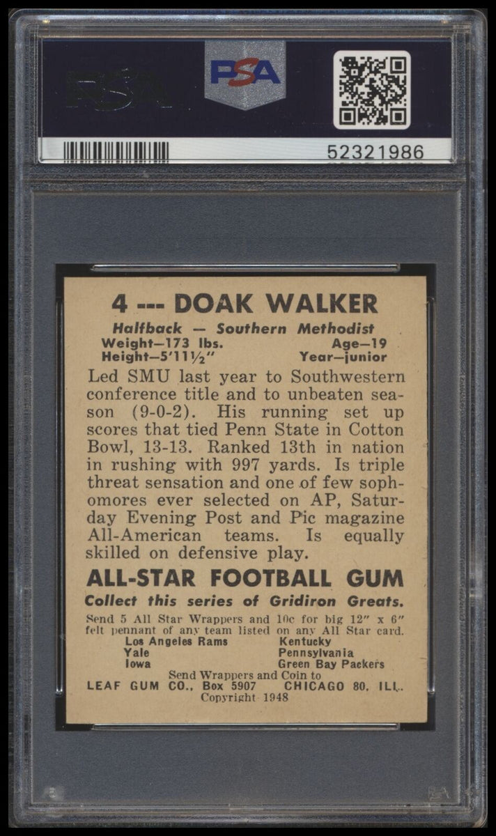 1948 Leaf #4a Doak Walker Yellow Background psa 5 EX RC – BurlsSports